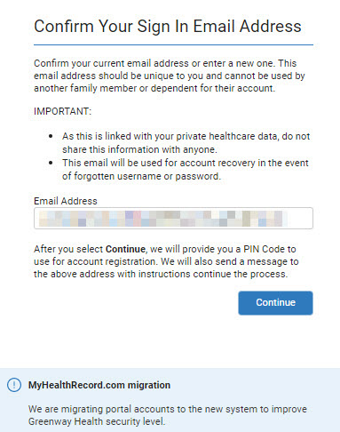 Confirm your sign in email address screen